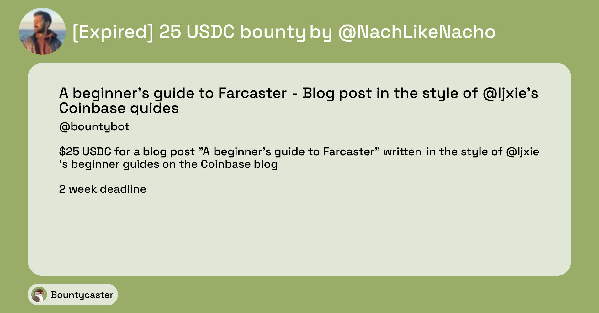 25 USDC bounty by @NachLikeNacho | Bountycaster